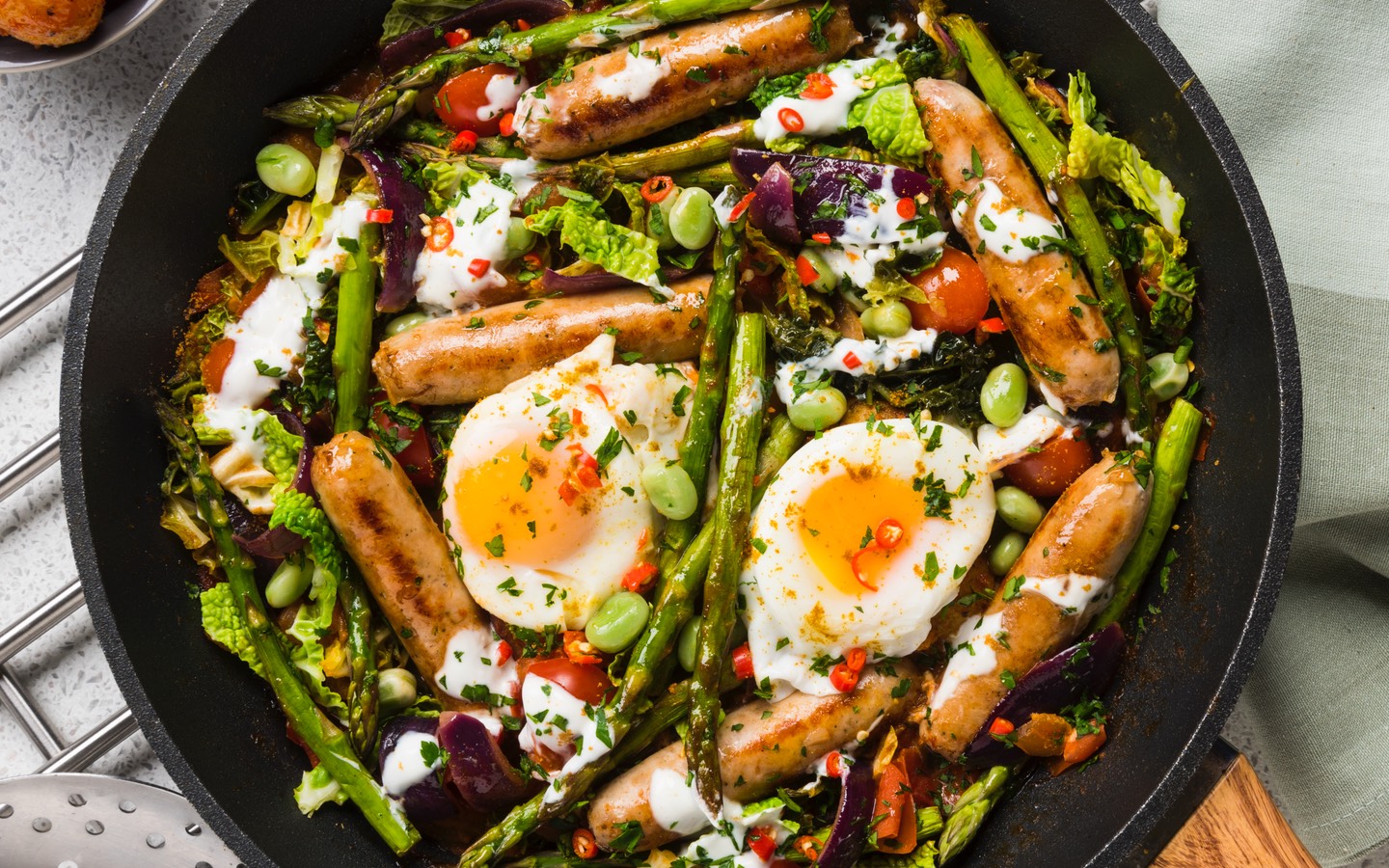 Turkey Sausage Shakshuka with Chilli Baby Bakes | Mash Direct