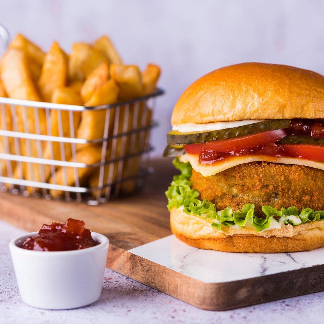 Mash Direct Veggie Burger and Beer Battered Chips | Mash Direct